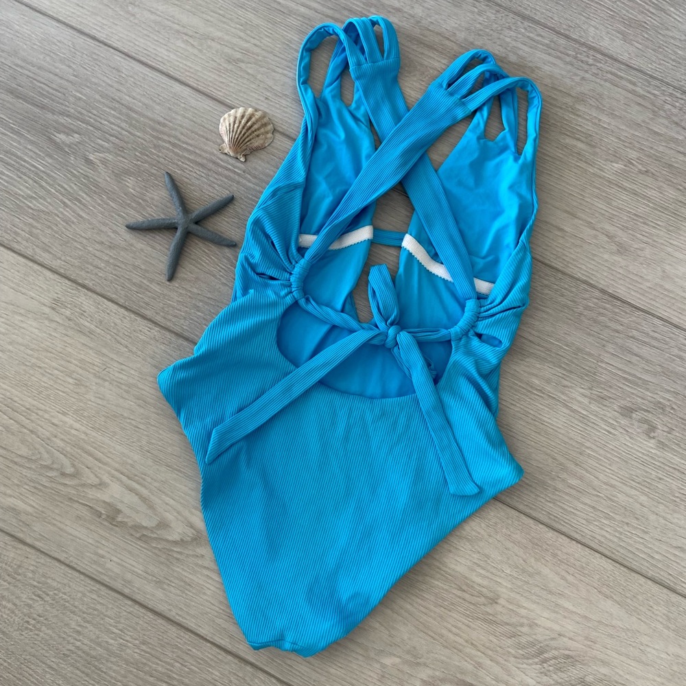 Becca Skylar Ribbed One Piece Sky Blue Swimsuit - Gem